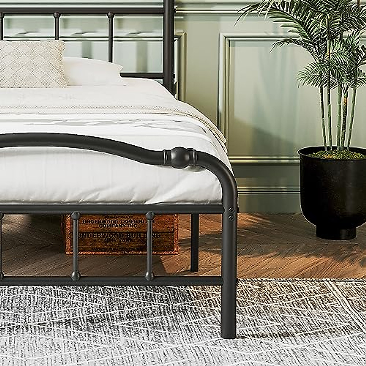 Cleaniago California King Bed Frame with Headboard and Footboard, Vintage Style, Steel Slats, 14 Inch High and 3500 Pounds Weight Capacity, No Box Spring Needed Platform, Easy Assembly—Black