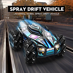 HR Fog Remote Control Car for Kids High Speed LED Light Race RC Car,Rear Fog Stream 4WD 2.4GHz Double Sided Rotating 360Flips Vehicles, Birthday Gifts for Boys and Girls (Blue)