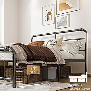 THEOCORATE California King Bed Frame with Headboard and Footboard,14 Inch High 3500lbs Support Metal Platform with Storage,No Box Spring Needed,Noise Free,Anti-Slip,Easy Assembly,Black