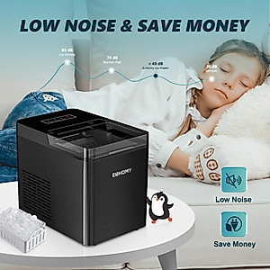 EUHOMY 34Lbs/24h Countertop Ice Maker Machine - Fully Flip Cover Cleaning, 2 Sizes Ice, 7 Mins 9 Bullet Ice, Portable Ice Maker with Basket and Scoop for Home/Kitchen/Office/Party. (Stainless)