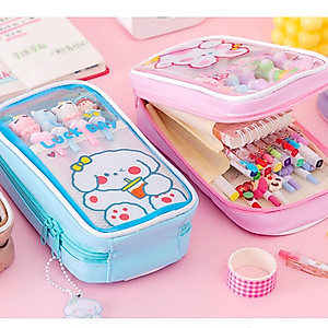 MIFJNF Cute Pencil Case Kawaii Pencil Case Aesthetic Large Capacity Pencil Case with Accessories Pencil Pouch for Girls (Pink)