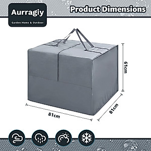 Outdoor Cushion Storage Bag Square Cushion Storage Bags Water Resistant All Weather Protection with Zipper and Handle Garden Furniture Cushion Carrying Bags-81x81x61cm/32"L x 32" W x 24" H (Grey)