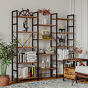 IRONCK Bookcases and Bookshelves Triple Wide 5 Tiers Industrial Bookshelf, Large Etagere Bookshelf Open Display Shelves with Metal Frame for Living Room Bedroom Home Office