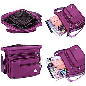 KEEPOP Crossbody Bag for Women, Multi Pocket Waterproof Lightweight Nylon Purse Shoulder Bag Black L