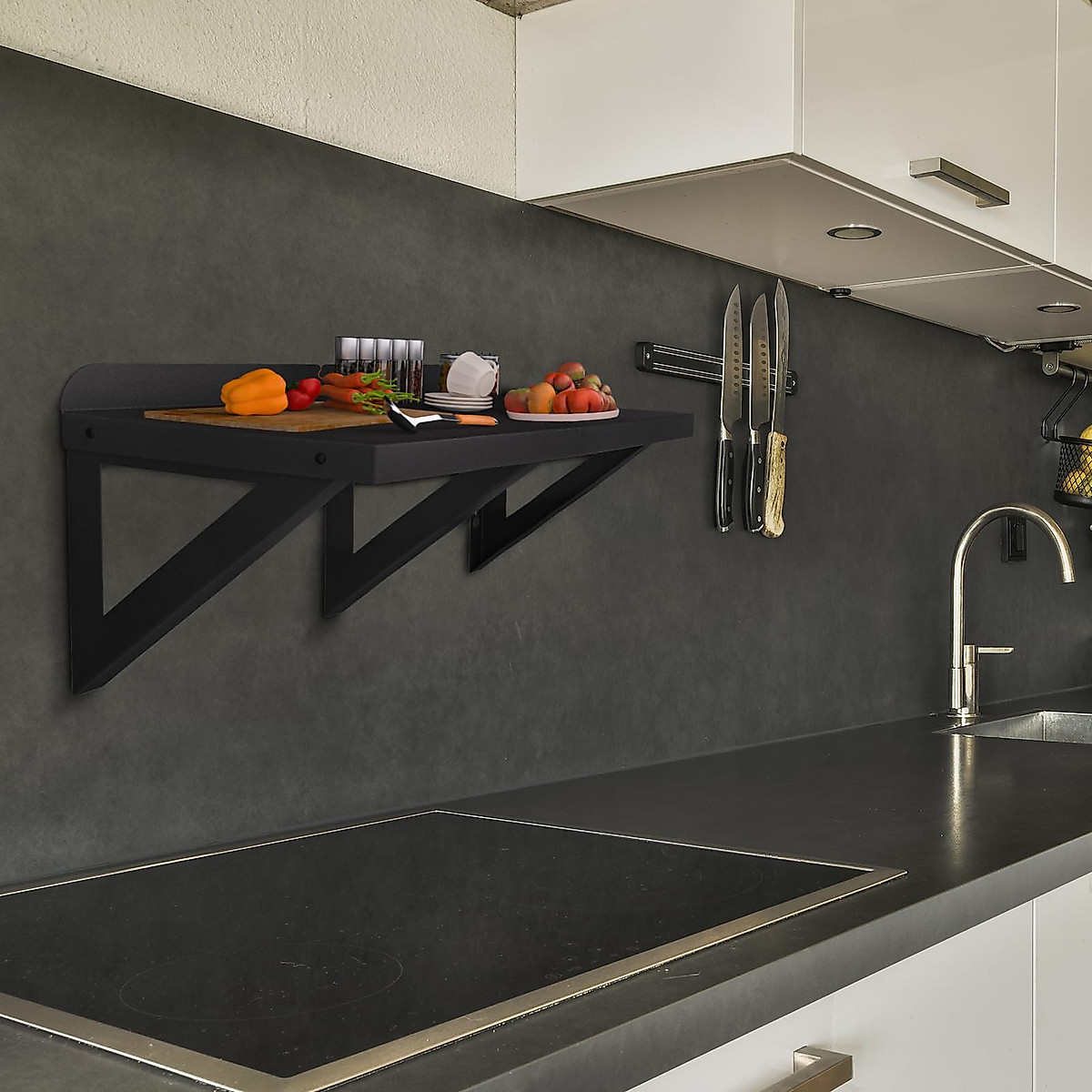 Stainless Steel Shelf Wall Mounted 12 x 24 Inches, 230lb Commercial Shelving, Floating Shelving, Metal Shelves, Heavy Duty Storage Rack for Restaurant, Kitchen, Home and Hotel, Bar, Garage, Black