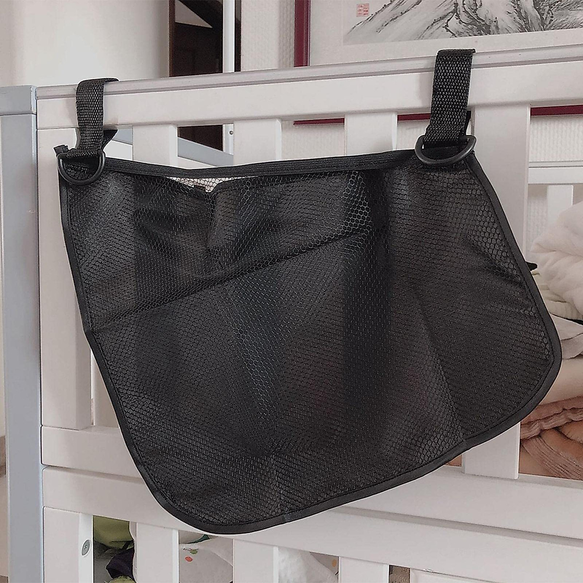 Colcolo Universal Multifunction Buggy Net Bag Baby Stroller Side Hanging Mesh Bags Organizer Pouch Lightweight Carrying Diapers Pocket Gift, Black
