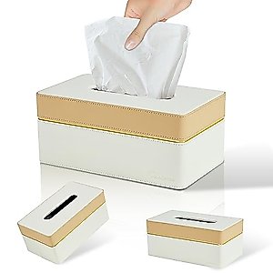 Tissue Box Holder Cover Rectangular, Modern PU Leather Decorative Tissue Holders Organizer-Apricot Cream