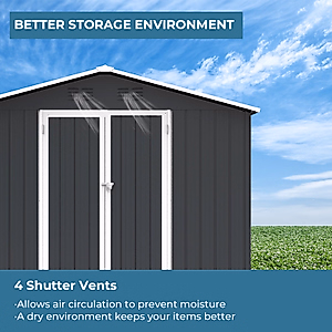 Zevemomo 10X8 FT Outdoor Storage Shed, All Weather Tool Shed with Metal Foundation & 2 Lockable Doors, Metal Sheds Outdoor Storage for Garden, Patio, Backyard, Lawn, Black