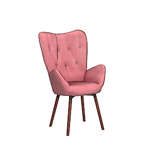 Fangflower Rose Velvet Accent Chair, Modern Button-Tufted Wingback Vanity Seat with Arms, Upholstered High-Back, Sturdy Wooden Legs for Bedroom, Lounge, Living Room