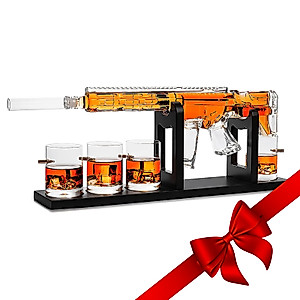 Gifts for Men Dad, Whiskey Decanter Set - Gun AR Limited Edition, Silencer Stopper - 800 ml & 12oz Bullet Glasses - Father Winter Birthday Gift - Drinking Party, Liquor, Vodka Tik Tok Gun Decanter