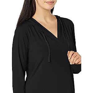 Willit Women's Long Sleeve Cotton Swim Cover Up UPF 50+ SPF Dress Hooded with Pockets Sun Protection Beach Coverup Black L