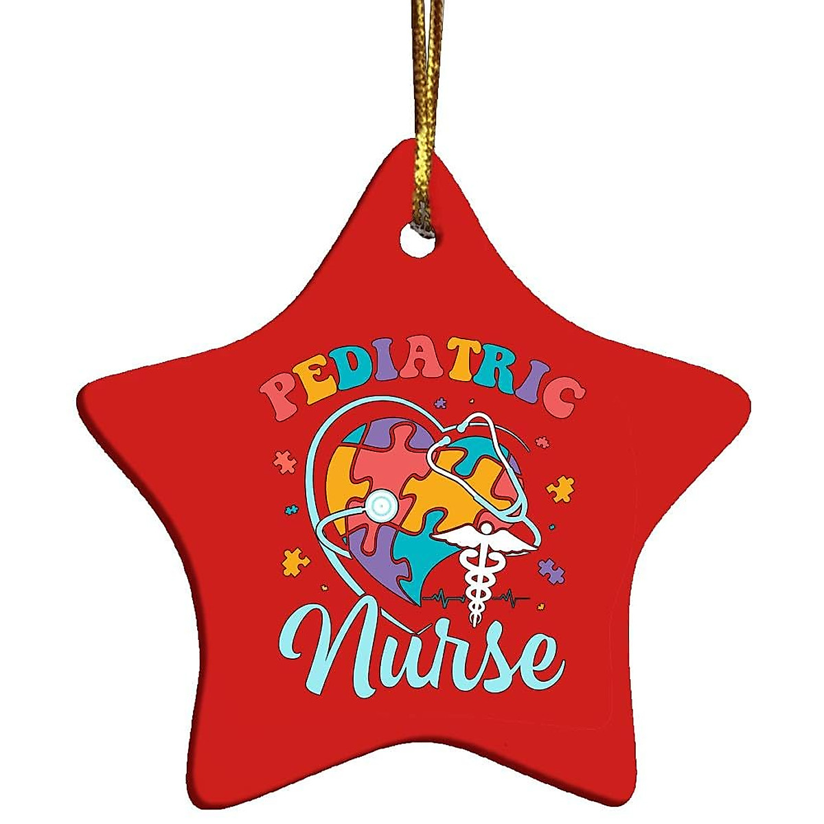 Pediatric Nurse Autism Day Love Heart Stethoscope Nursing Christmas Ornament