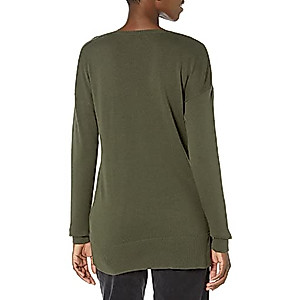 Amazon Essentials Women's Lightweight Long-Sleeve V-Neck Tunic Sweater (Available in Plus Size), Dark Olive, Large