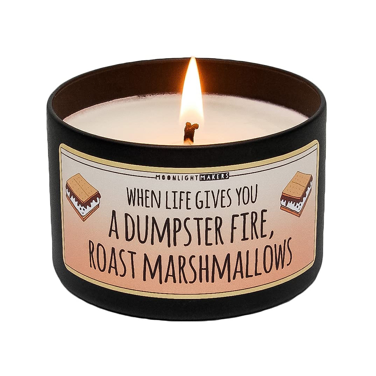 Moonlight Makers Fall Candle, When Life Gives You A Dumpster Fire Roast Marshmallows, Leaves Scented Handmade Candle, Natural Soy Wax Candle, 25 Hour Burn Time, 8oz Tin