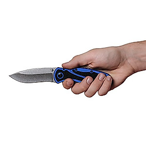 Kershaw Blur Navy Blue Pocketknife, 3.4" Sandvik 14C28N Stainless Steel Recurved Blade, Assisted Thumb-Stud Opening EDC,Black/Blue