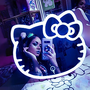 Impressions Vanity Supercute Hello Kitty Tabletop Desk Mirror with Lights and Touch Sensor Switch, Adjustable Tri Tone LED Lighted Makeup Mirror with Hidden Extendable Tray and Phone Holder