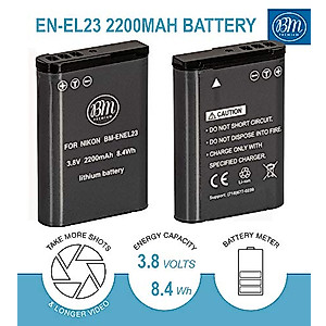BM Premium 2 Pack of EN-EL23 Batteries and Dual Battery Charger for Nikon Coolpix B700, P900, P600, P610, S810c Digital Camera