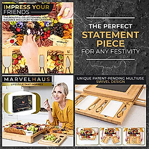 MARVELHAUS Large Cheese Board Set with 21 Accessories - Swivel Design Bamboo Charcuterie Board and Cheese Platter - Kitchen Gadgets, Apartment Essentials, Cheese Boards Charcuterie Boards
