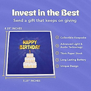 100 GREETINGS Birthday Cards with Lights & Music - Happy Birthday Card Mom, Birthday Gift for Son, Birthday Cards Women & Men, 1 Pop Up Birthday Card (White Cake)