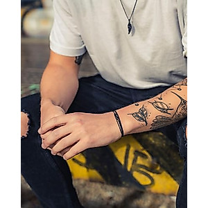 Adjustable Wrap Surfer Bracelet Women & Men - Thin String Bracelet with Snap Hook - Nautical Maritime Beach Jewelry - Handmade & Waterproof - Birthday Gift for Him (Black Black)