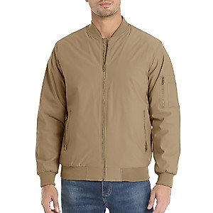 MAGCOMSEN Mens Bomber Jacket Fall Quilted Lining Lined Warm Jacket Full Zip Work Jackets Winter Casual Jacket Khaki XL