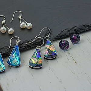 Window Waterfalls Earrings Nickel Free Dichroic Glass Dangles RZ19 - Kaleidoscope