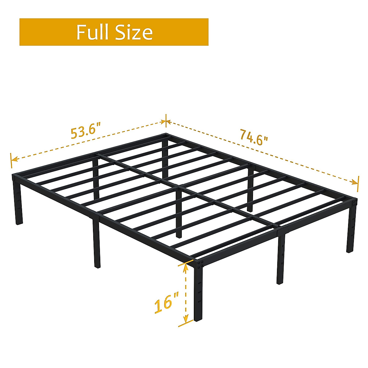 Maenizi Full Size Bed Frame No Box Spring Needed, 16 Inch Heavy Duty Metal Platform Bed Frame Full Support Up to 3000 lbs, Easy Assembly, Noise Free, Black