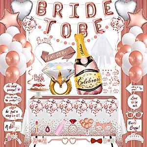 Bachelorette Party Decorations Naughty, Rose Gold Bridal Shower Party Decor and Supplies Kit - Bachelorette Veil, Bride To Be Sash & Balloons, Photobooth Props Tiara Tattoos