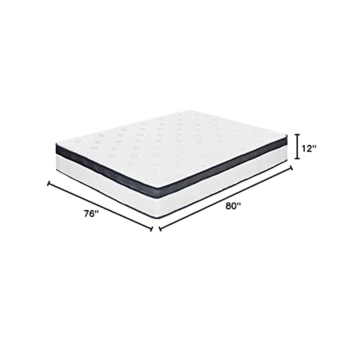 PrimaSleep 12 inch Euro Top Spring Mattress,White,Comfort Layers,Dark Green Piping, (King)