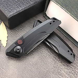 5in Assisted Opening Pocket Knife, Push Button Lock EDC Folding Knife for Camping, D2 Blackwashed Blade, G10 Handle with Belt Clip, Gift for Man
