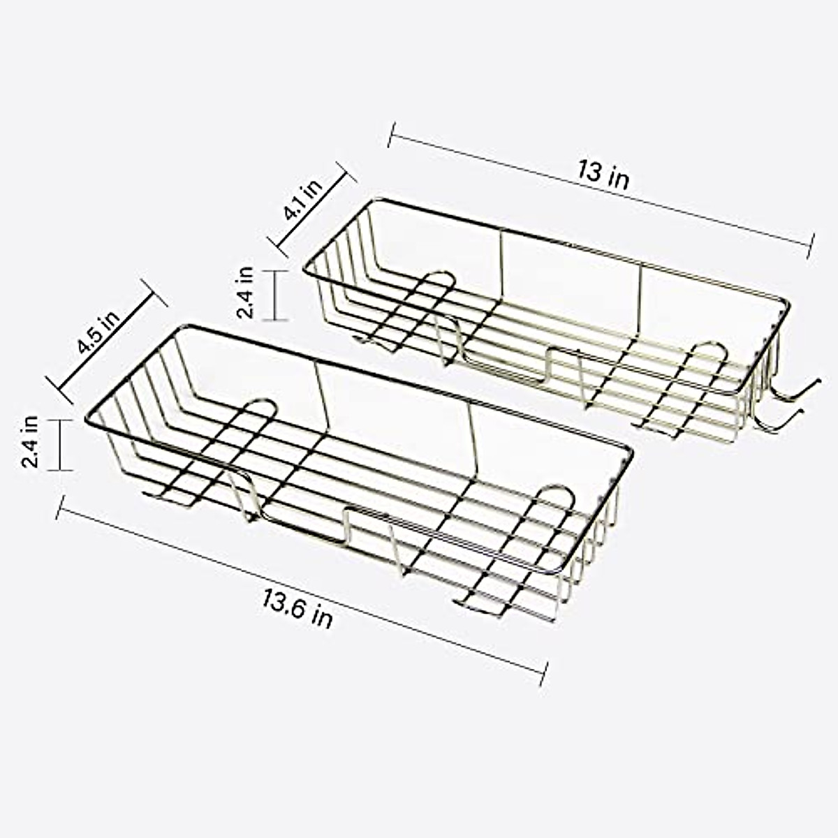Casaphoria Shower Caddy, Adhesive Shower Organizer with 6 Hooks, Shower Shelf for Inside Shower No Drilling - Rustproof Stainless Steel Shower Rack Wall Mounted, 2 Pack(White Silver)