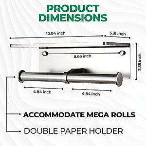 Smarthome Toilet Paper Holder - Aluminium Double Roll Toilet Tissue Holder with Mobile Phone Shelf for Bathroom, 3M Self Adhesive No Drilling or Wall-Mounted, Rustproof Modern Style Brushed Nickel