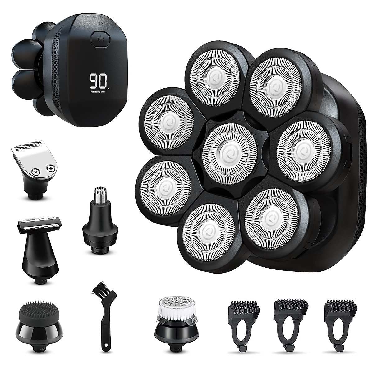 Mr.wintek 8D Head Shavers,Upgrade Head Shavers for Bald Men, Head Electric Razors with Nose Hair Trimmer, Waterproof Wet/Dry Mens Grooming Kit, Anti-Pinch, LED Display, USB Rechargeable (Black)