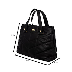 XOXO Women’s Black Chevron Vegan Leather Quilted Pattern Satchel Bag With Adjustable Strap