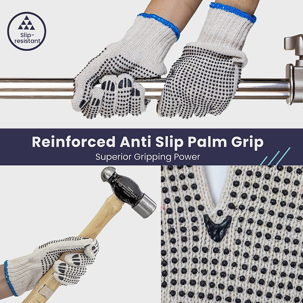 FMP Brands 24 Pairs Safety Cotton Work Gloves with Grip Double Sided Dot Machine Knit Gloves