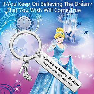 FOTAP If You Keep On Believing The Dream That You Wish Will Come True Keychain Cinderella Princess Glass Slipper Gift (Glass Slipper key)