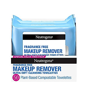 Neutrogena Makeup Remover Cleansing Face Wipes, Daily Cleansing Facial Towelettes to Remove Waterproof Makeup and Mascara, Alcohol-Free, Value Twin Pack, 25 Count, 2 Pack