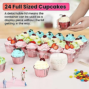 Bake Swirl (24 Counts x 6 Sets Standard Cupcake Containers with 144 Liners Clear Plastic Cupcake Boxes Carrier Holders Detachable Tall High Dome Lid Disposable BPA Wedding Party Baby Shower Birthday