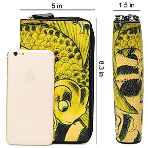 Lucky potato Luxury Genuine Stingray Skin Leather Clutch Checkbook Wallet for Men and Women with Wirstlet,Multi Card Organizer and Large Capacity Purse,Multicolor,Per-zip Wallet