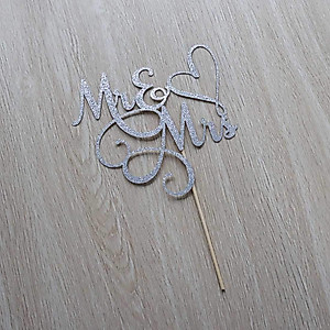 AMINJIE Silver Glitter Mr & Mrs Cake Topper - Wedding, Engagement, Wedding Anniversary Cake Toppers Decorations