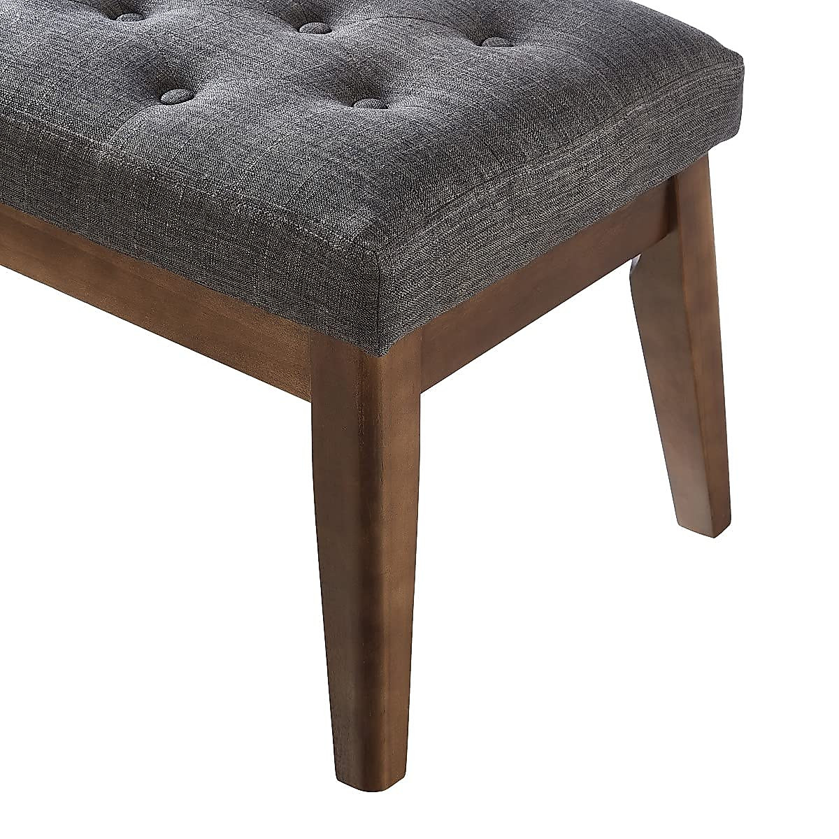24KF Linen Upholstered Buttons Tufted Entryway Bench with Solid Wood Leg,Bed Bench Ottoman with Padded Seat,5034-Dark Gray