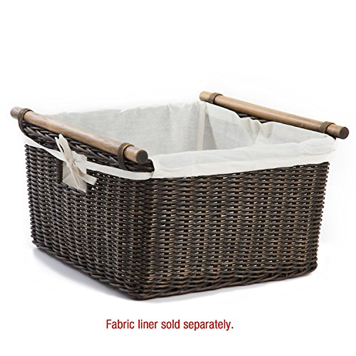 The Basket Lady Deep Pole Handle Wicker Storage Basket, Small, 11.5 in L x 11.5 in W x 8 in H, Antique Walnut Brown