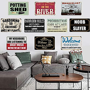 FSTIKO Life is Better on The River Vintage Tin Bar Sign Farmhouse Wall Home Decor Garden Decorative Plaque for Living Room, Bedroom or Bathroom 8X12Inch