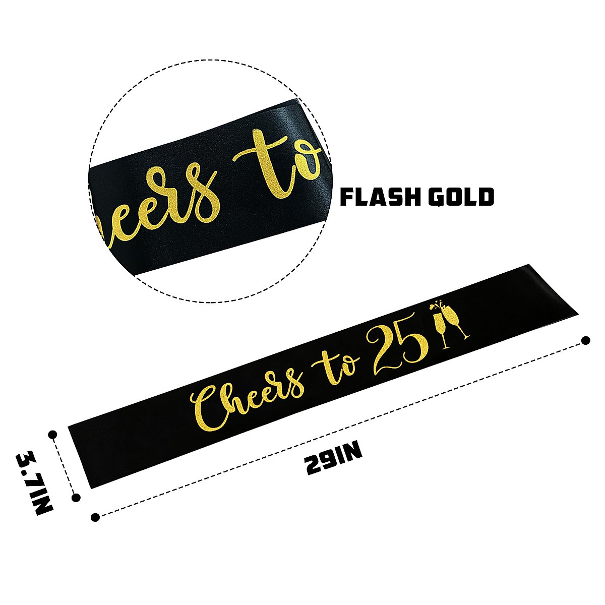 Cheers to 25 Sash, Black Gold It's My 25th Birthday Sash for Women and Men,Happy 25th Birthday Gifts Party Supplies