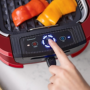 Techwood Indoor Smokeless Grill, 1500W Electric BBQ Grill and Non-Stick Grill Plates with Temperature Control, Removable Drip Tray, Tempered Glass Lid, Red