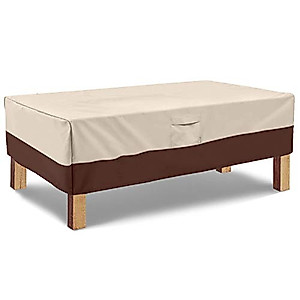 Vailge Rectangular Coffee Table Cover - Outdoor Lawn Patio Furniture Covers with Padded Handles and Durable Hem Cord - Heavy Duty and Waterproof,Fits Large Rectangular Coffee Table (Beige & Brown)