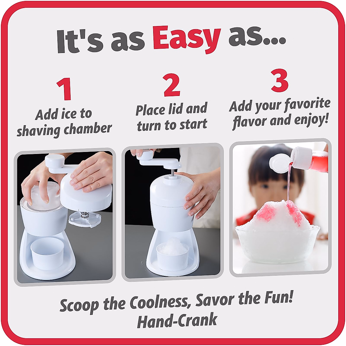 Snow Cone Machine, Ice Crusher for Home Use, Snow Cone Maker for Kids, Shaved Ice Slushy Machine, Ice Shaver Manual, Hand Crank, with 3 Ice Block Molds