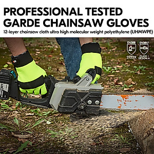 Vgo... 1Pair Chainsaw Gloves, 12-Layer Chainsaw Protection on Left Hand Back, Safety leather Work Gloves, Mechanic Gloves (S,Green, GA8912)
