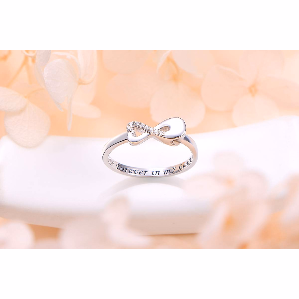 Ladytree Sterling Silver Forever In My Heart Infinity Mini Ring Hold Loved Ones Ashes Cremation Urn Ring for Women Finger Ring Memorial Jewelry (Infinity, 9)