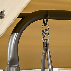 Outsunny 3-Seat Patio Swing Chair, Porch Swing Glider with Seat Cushion, Adjustable Canopy, Weather Resistant Steel Frame, for Porch, Garden, Poolside, Backyard, Beige